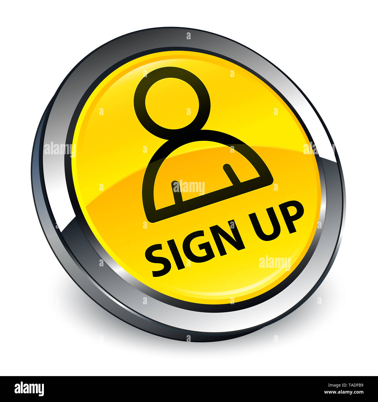 Sign up (member icon) isolated on 3d yellow round button abstract ...