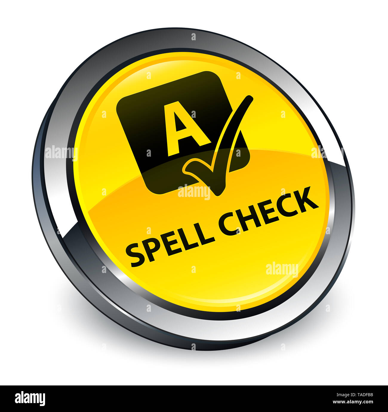 Spell check isolated on 3d yellow round button abstract illustration ...