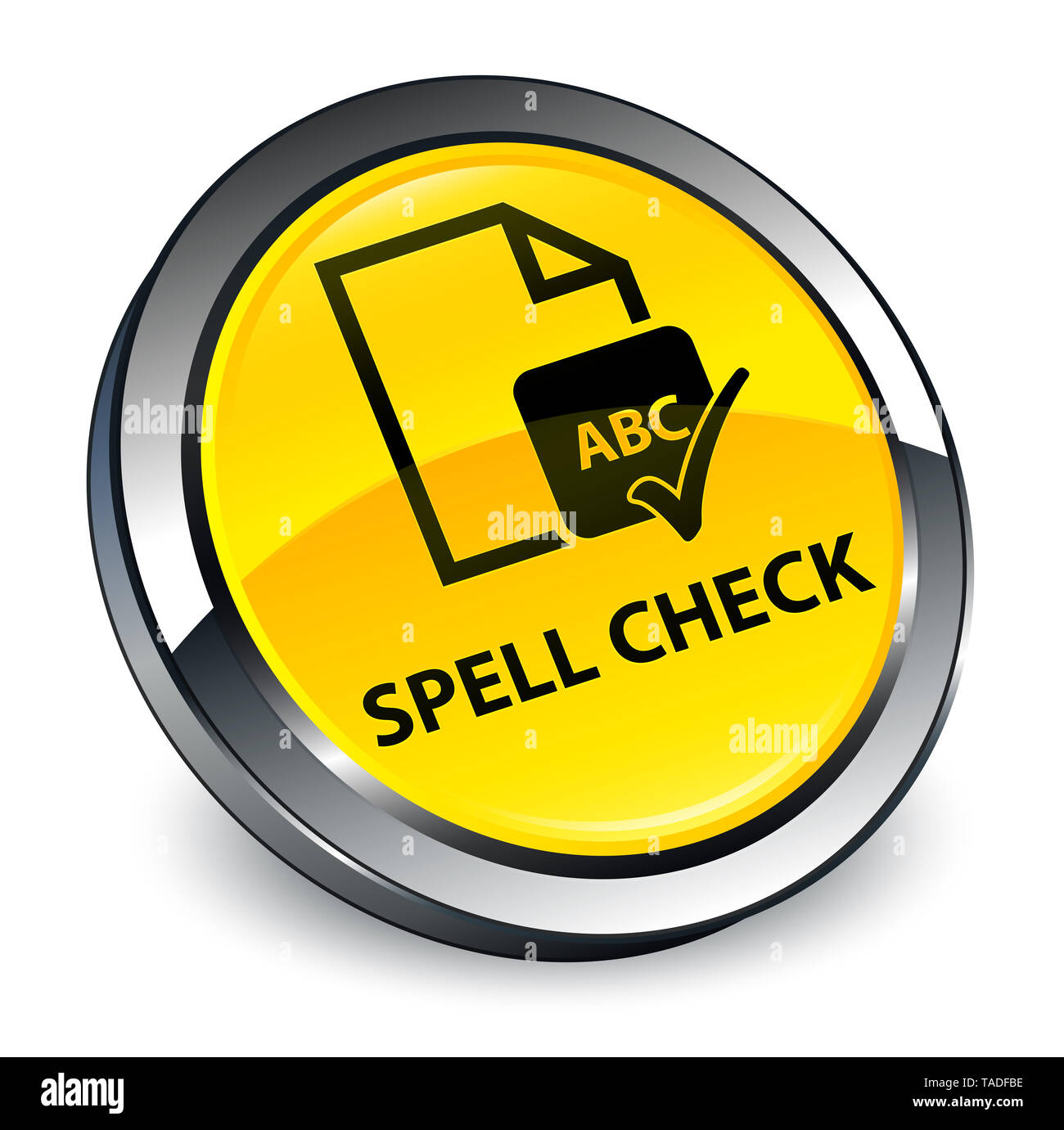 Spell check document isolated on 3d yellow round button abstract ...