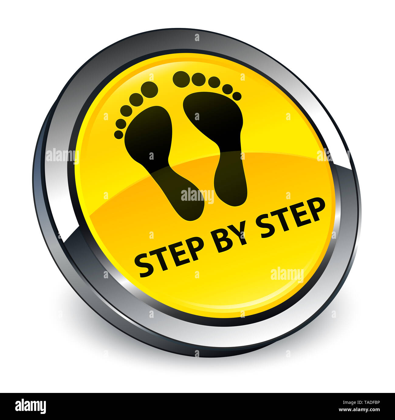 Step by step (footprint icon) isolated on 3d yellow round button ...