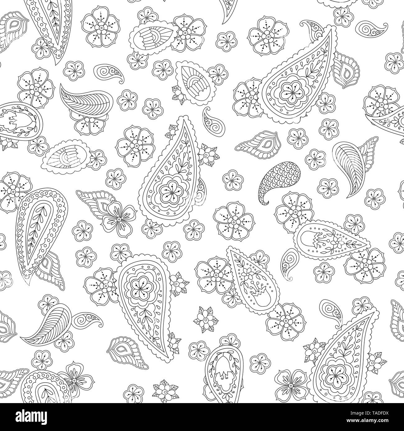 Paisley pattern on black Black and White Stock Photos & Images - Alamy