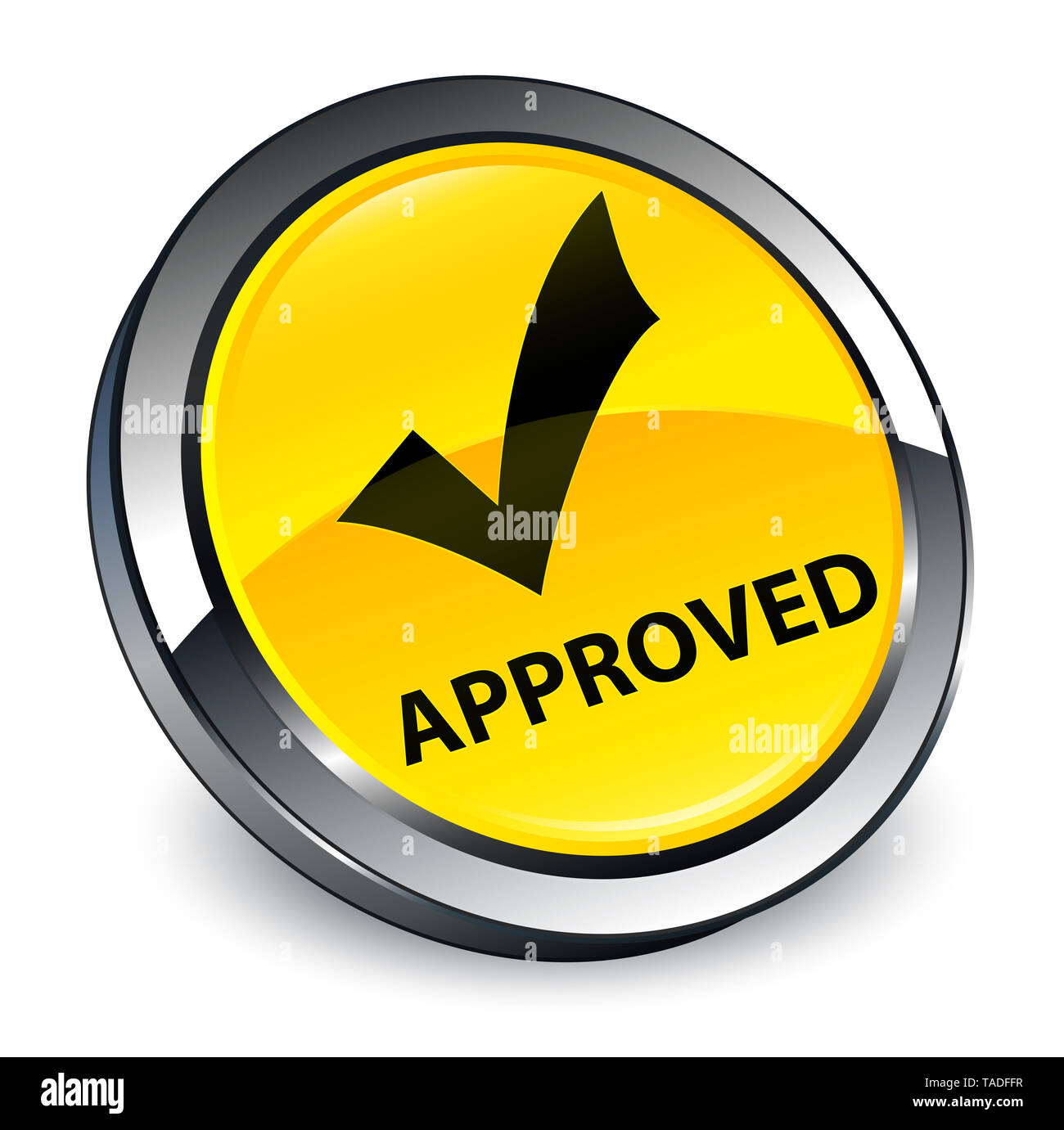 Approved (validate icon) isolated on 3d yellow round button abstract ...