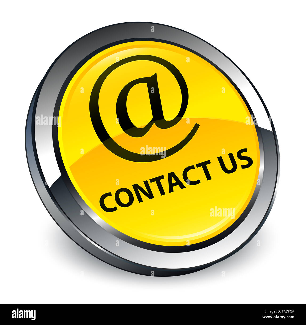 Contact us (email address icon) isolated on 3d yellow round button ...
