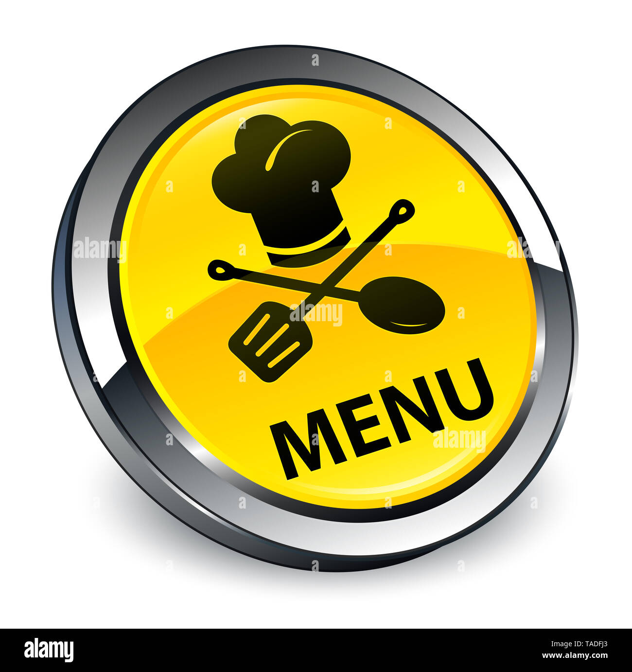 Menu (restaurant icon) isolated on 3d yellow round button abstract ...