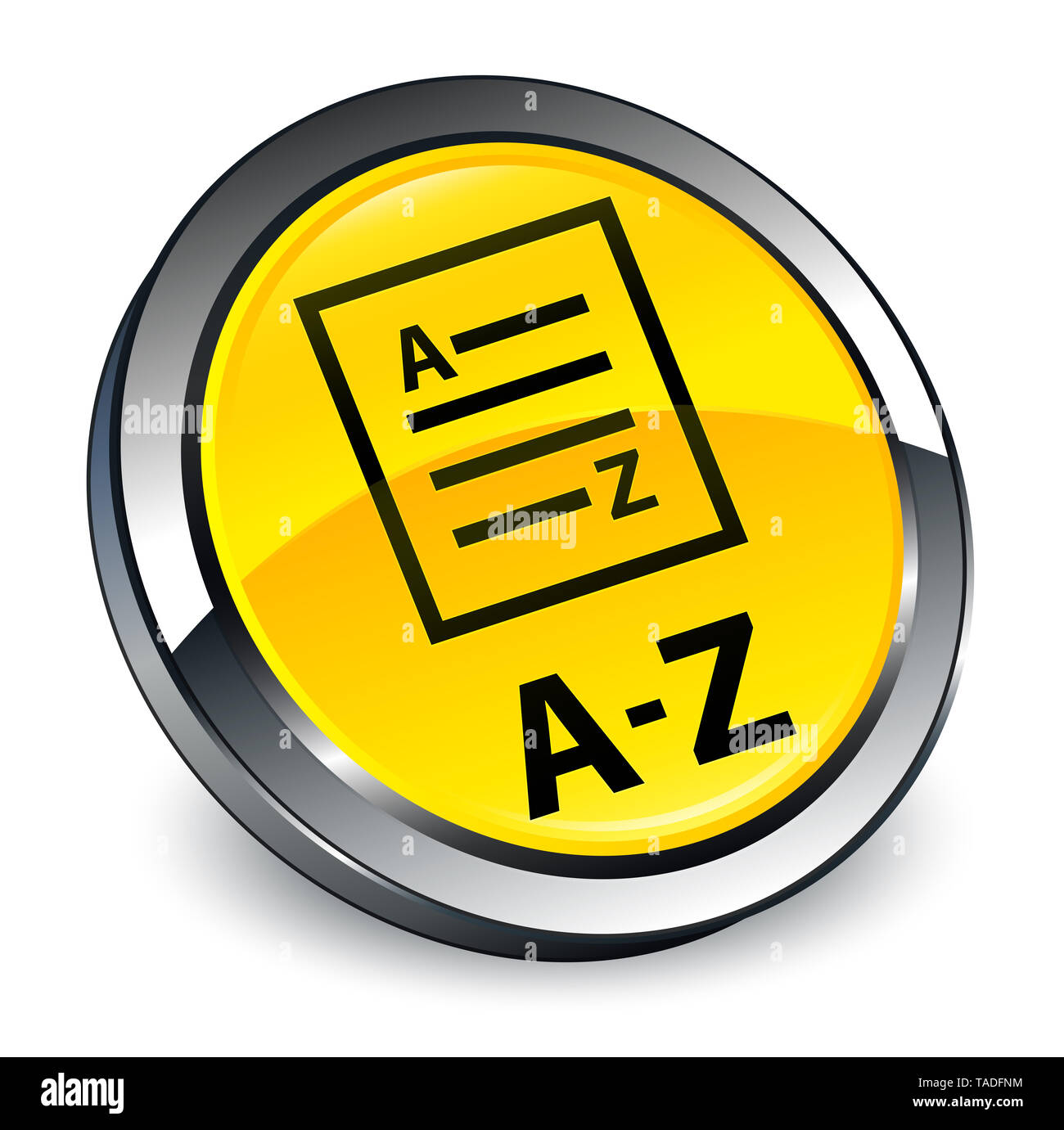 A-Z (list page icon) isolated on 3d yellow round button abstract ...