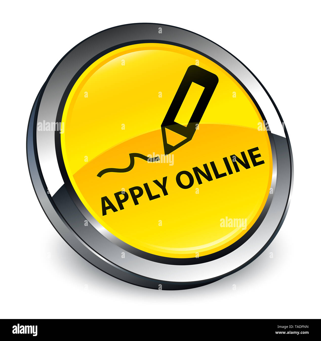Apply online (edit pen icon) isolated on 3d yellow round button ...