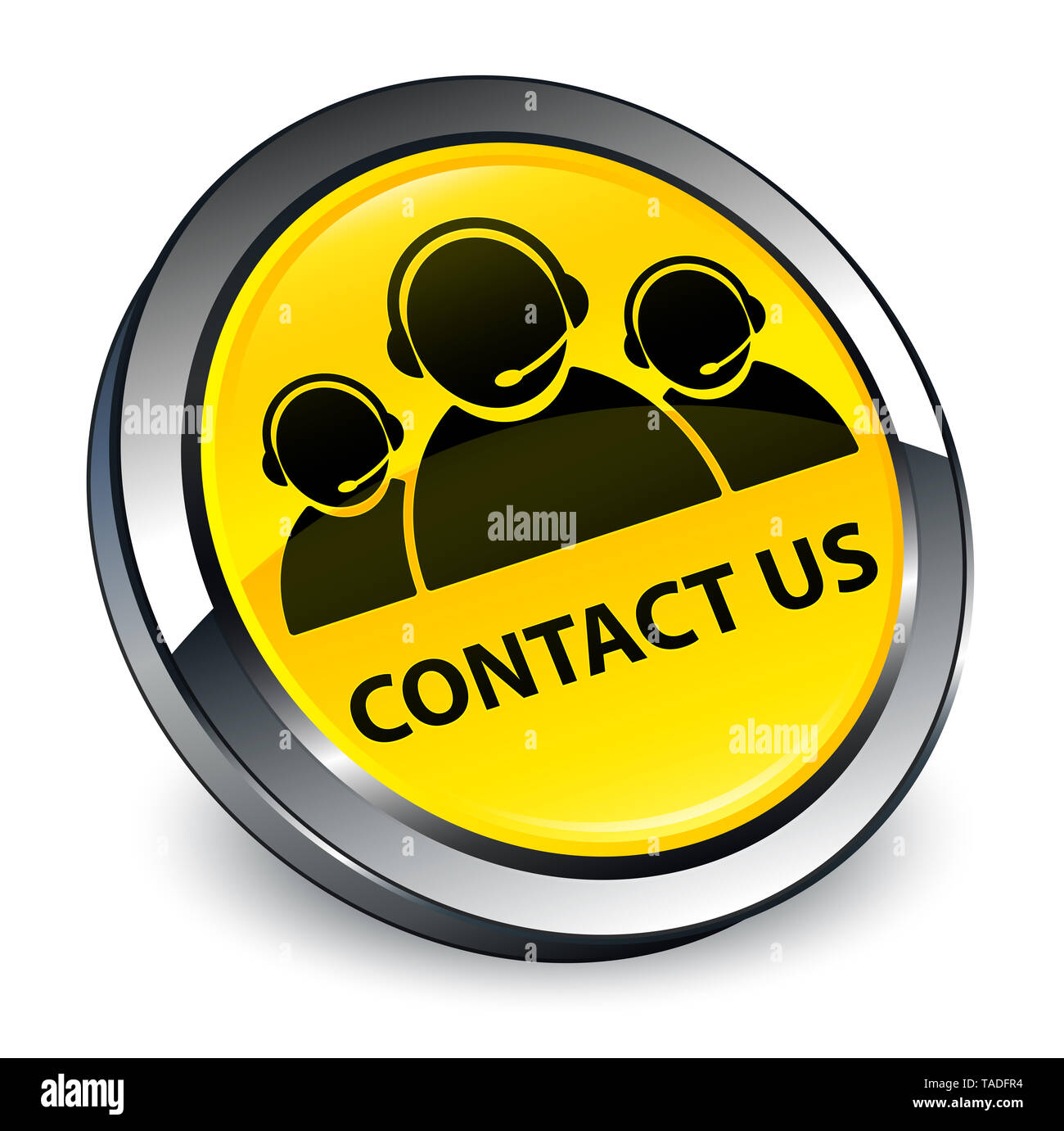 Contact us (customer care team icon) isolated on 3d yellow round button ...