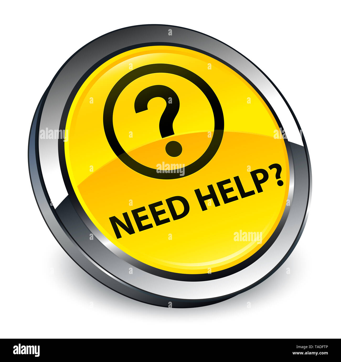 Need help (question icon) isolated on 3d yellow round button abstract ...