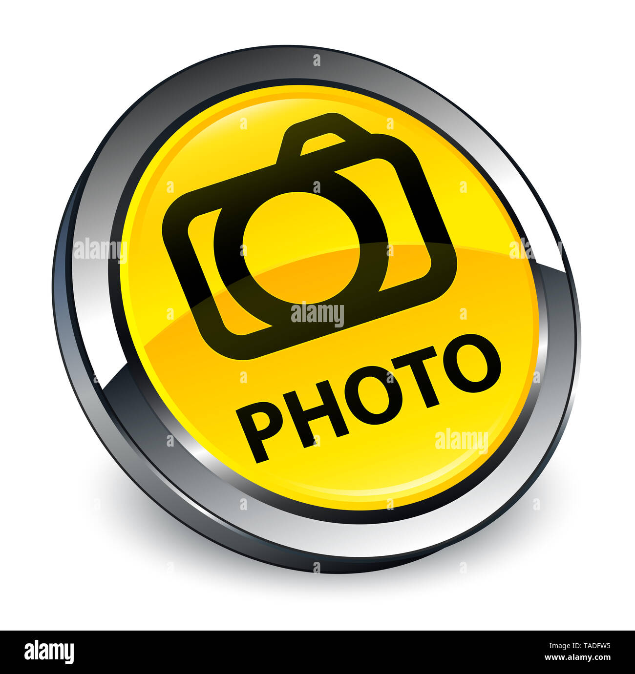 Photo (camera icon) isolated on 3d yellow round button abstract ...