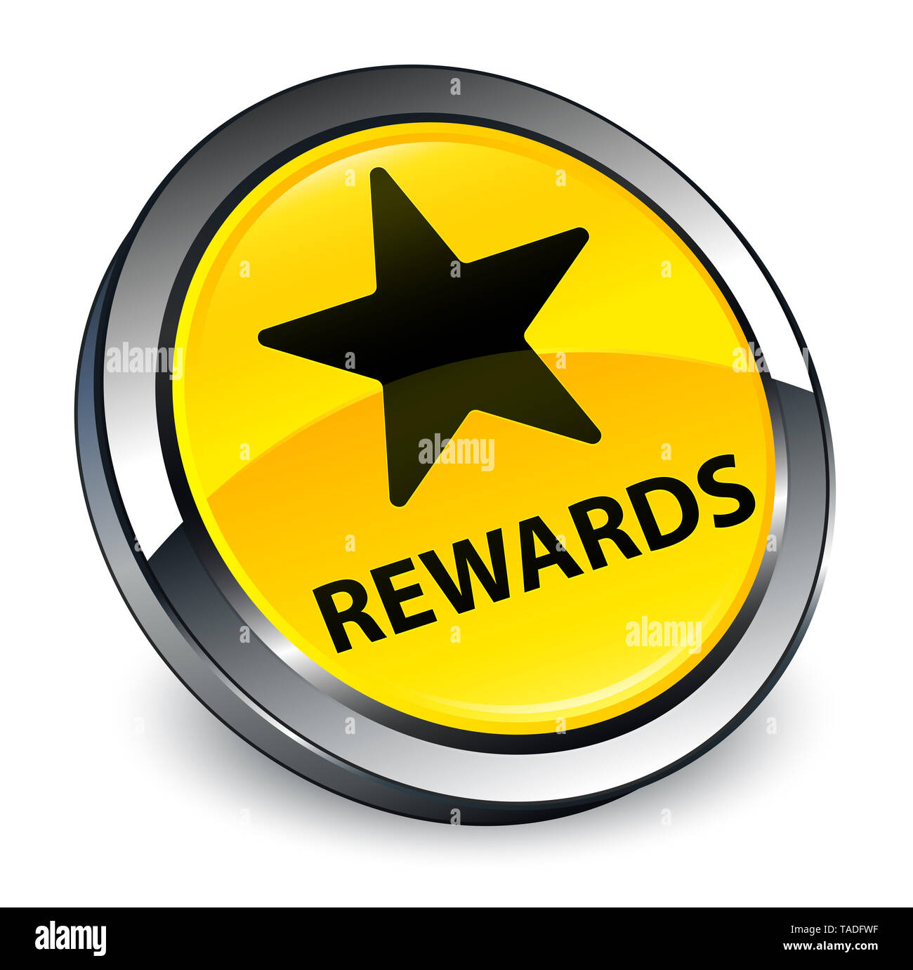 Rewards (star icon) isolated on 3d yellow round button abstract ...