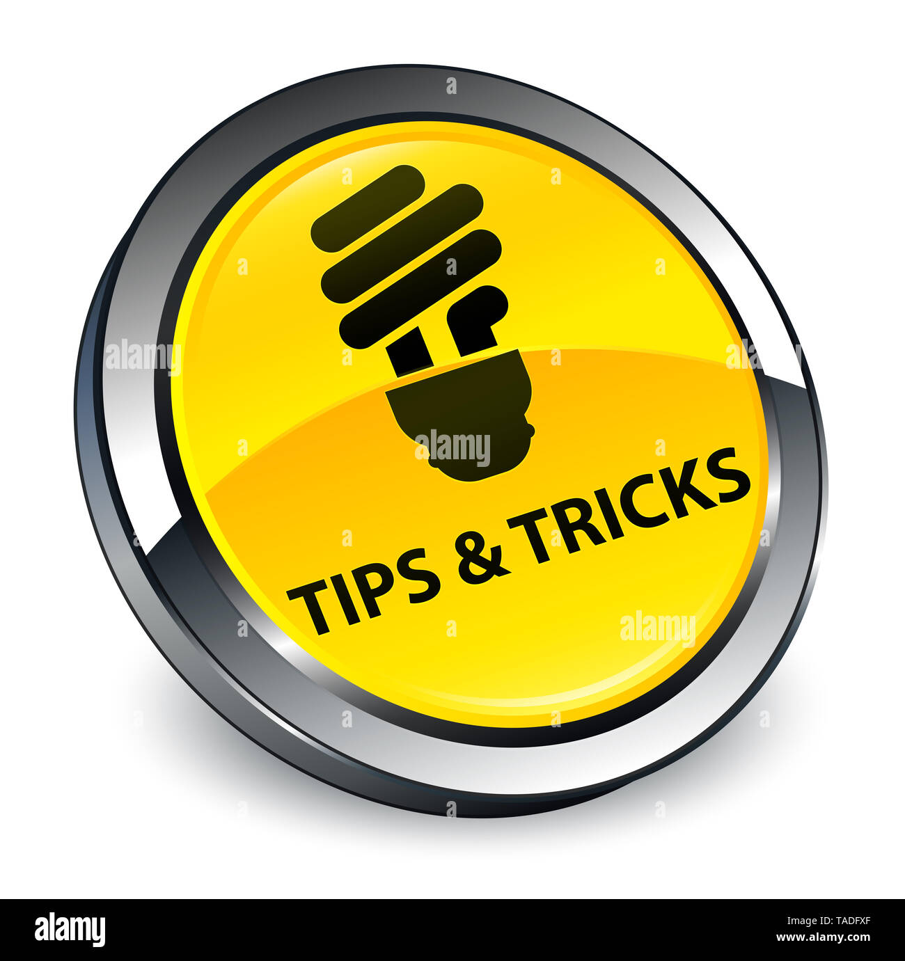 Tips and tricks (bulb icon) isolated on 3d yellow round button abstract ...