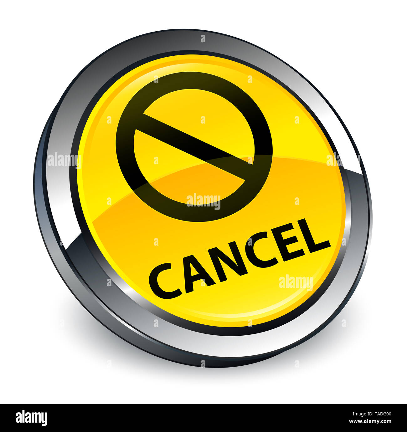 Cancel (prohibition sign icon) isolated on 3d yellow round button ...