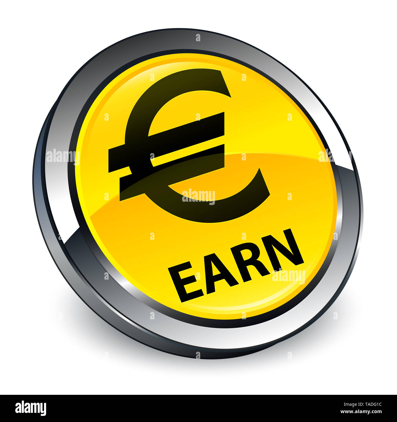 Earn (euro sign) isolated on 3d yellow round button abstract ...