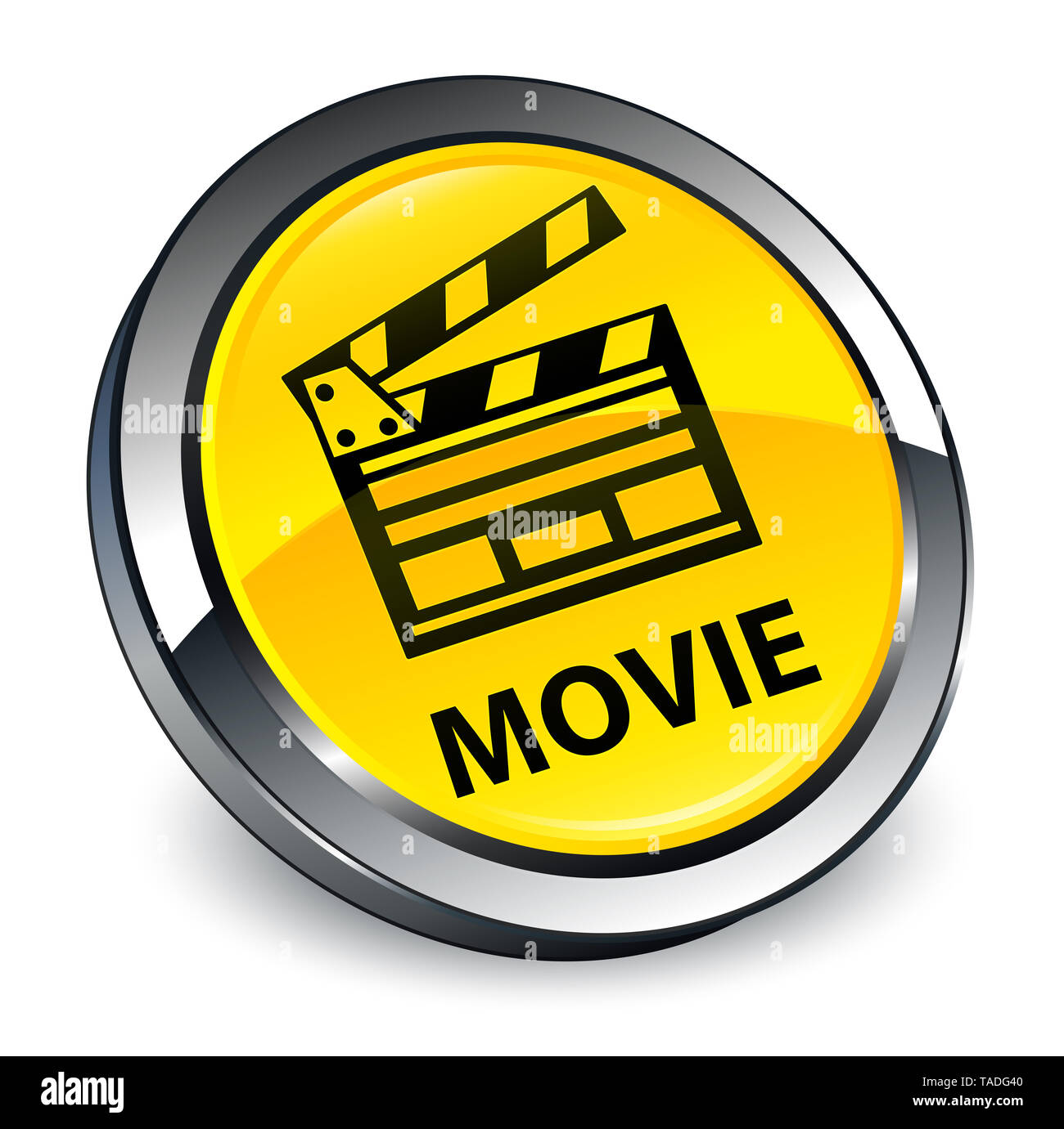 Movie (cinema clip icon) isolated on 3d yellow round button abstract ...