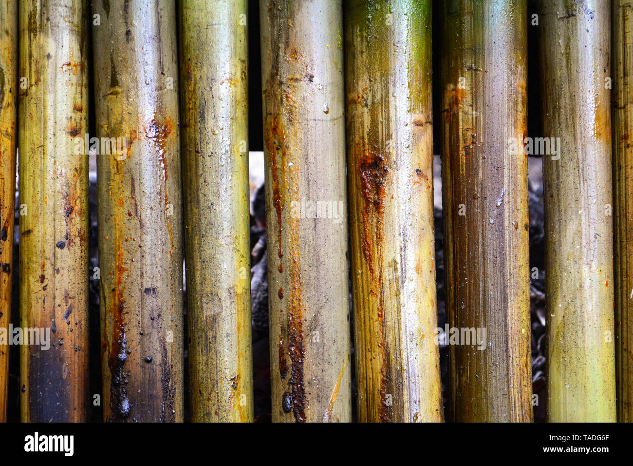 glutinous rice roasted in bamboo joints / thai dessert with sticky rice ...