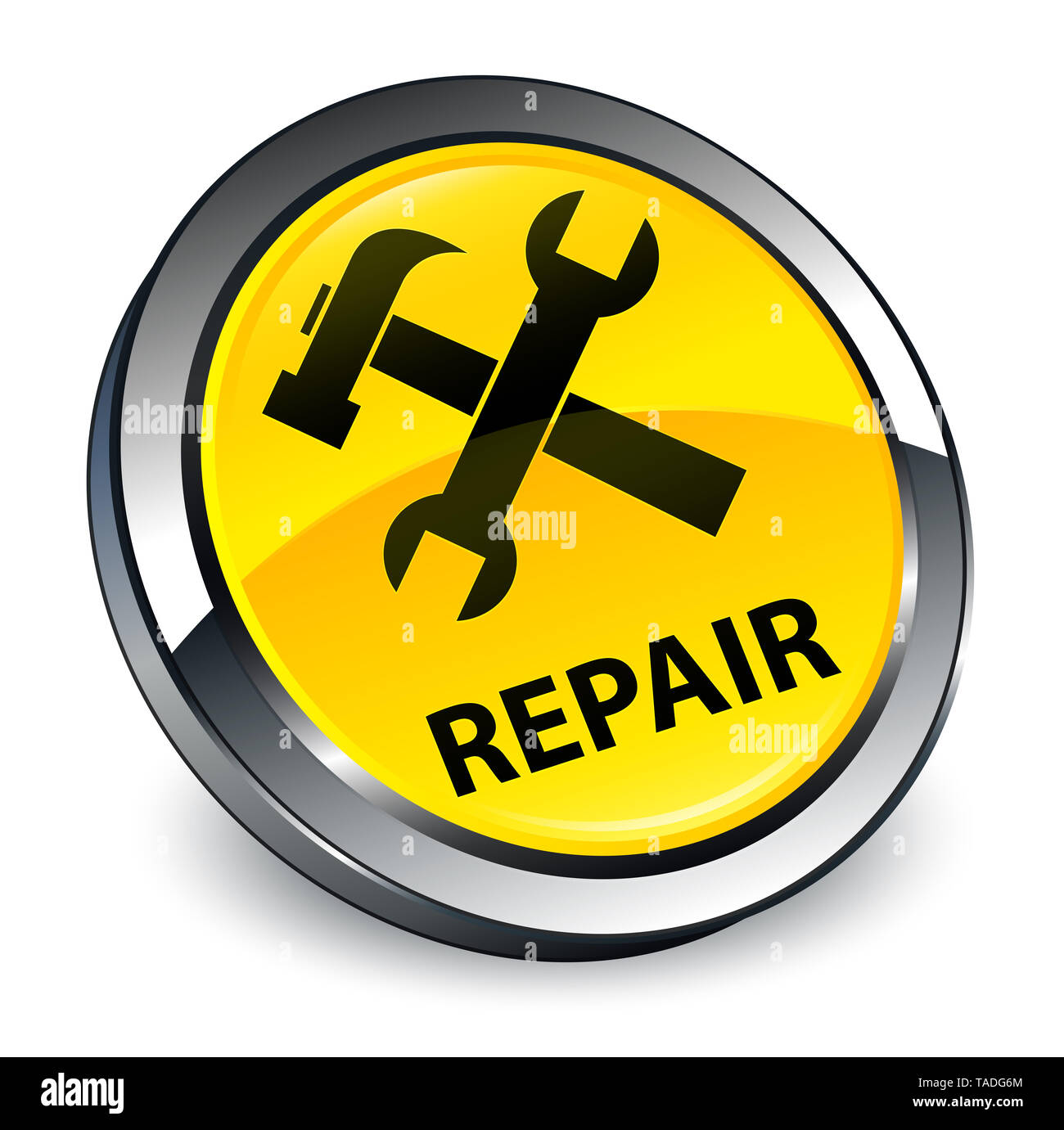 Repair (tools icon) isolated on 3d yellow round button abstract illustration Stock Photo - Alamy