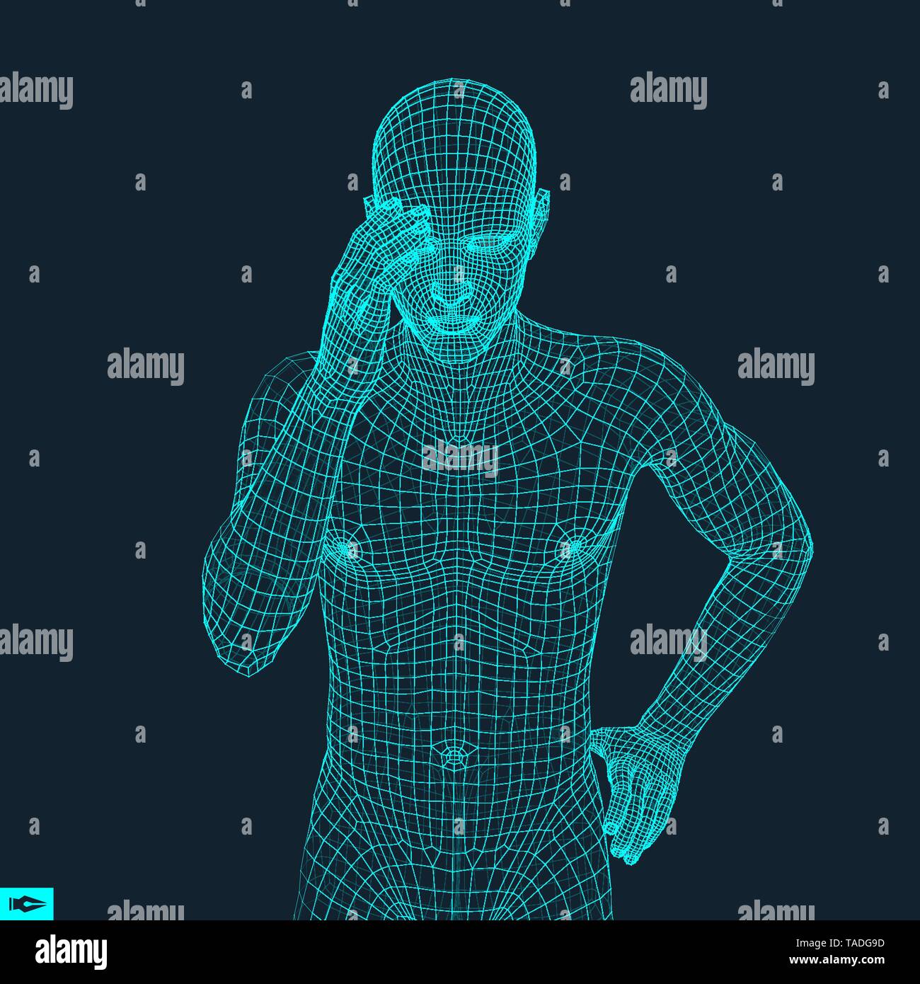 Man in a Thinker Pose. 3D Model of Man. Geometric Design. Business ...