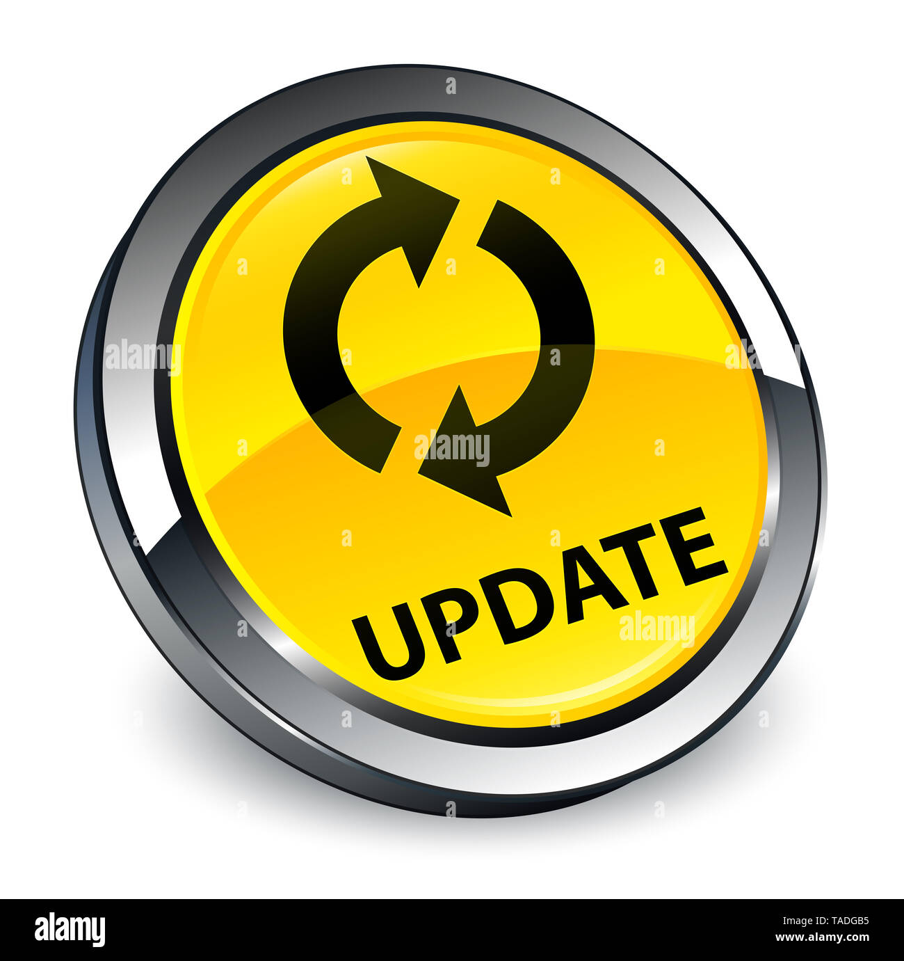 Update isolated on 3d yellow round button abstract illustration Stock ...