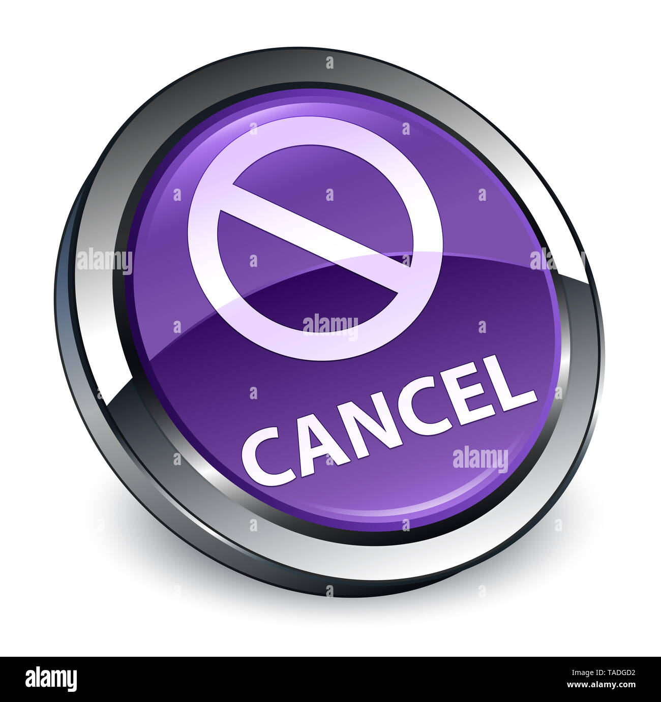 Cancel (prohibition sign icon) isolated on 3d purple round button ...