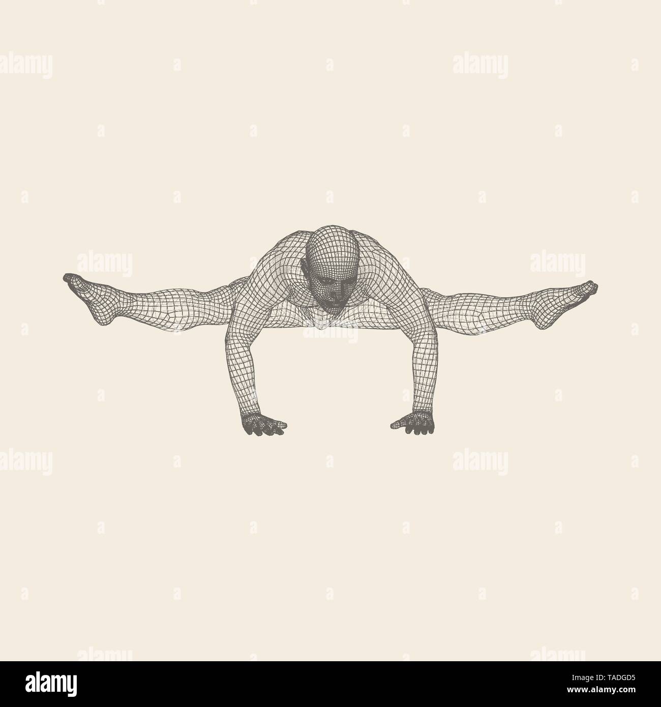 Hand standing pose. Man doing yoga exercises - handstand. Healthy ...