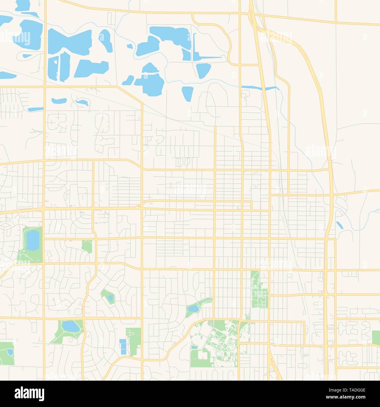 Empty vector map of Greeley, Colorado, USA, printable road map created ...