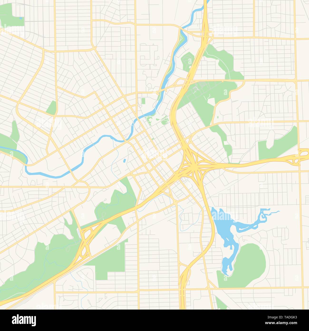 Empty vector map of Flint, Michigan, USA, printable road map created in ...