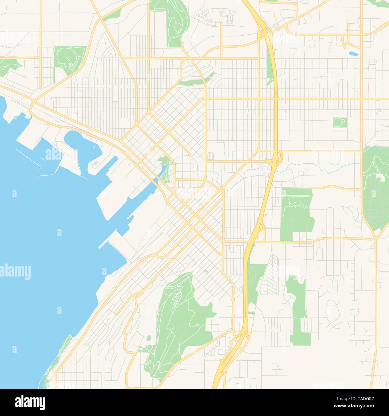 Empty vector map of Bellingham, Washington, USA, printable road map ...