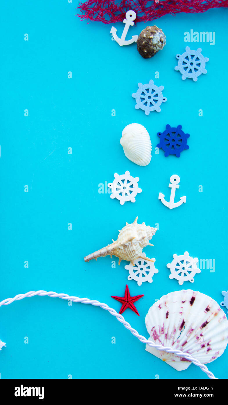 Summer background, Frame in a marine style on a blue background Stock ...
