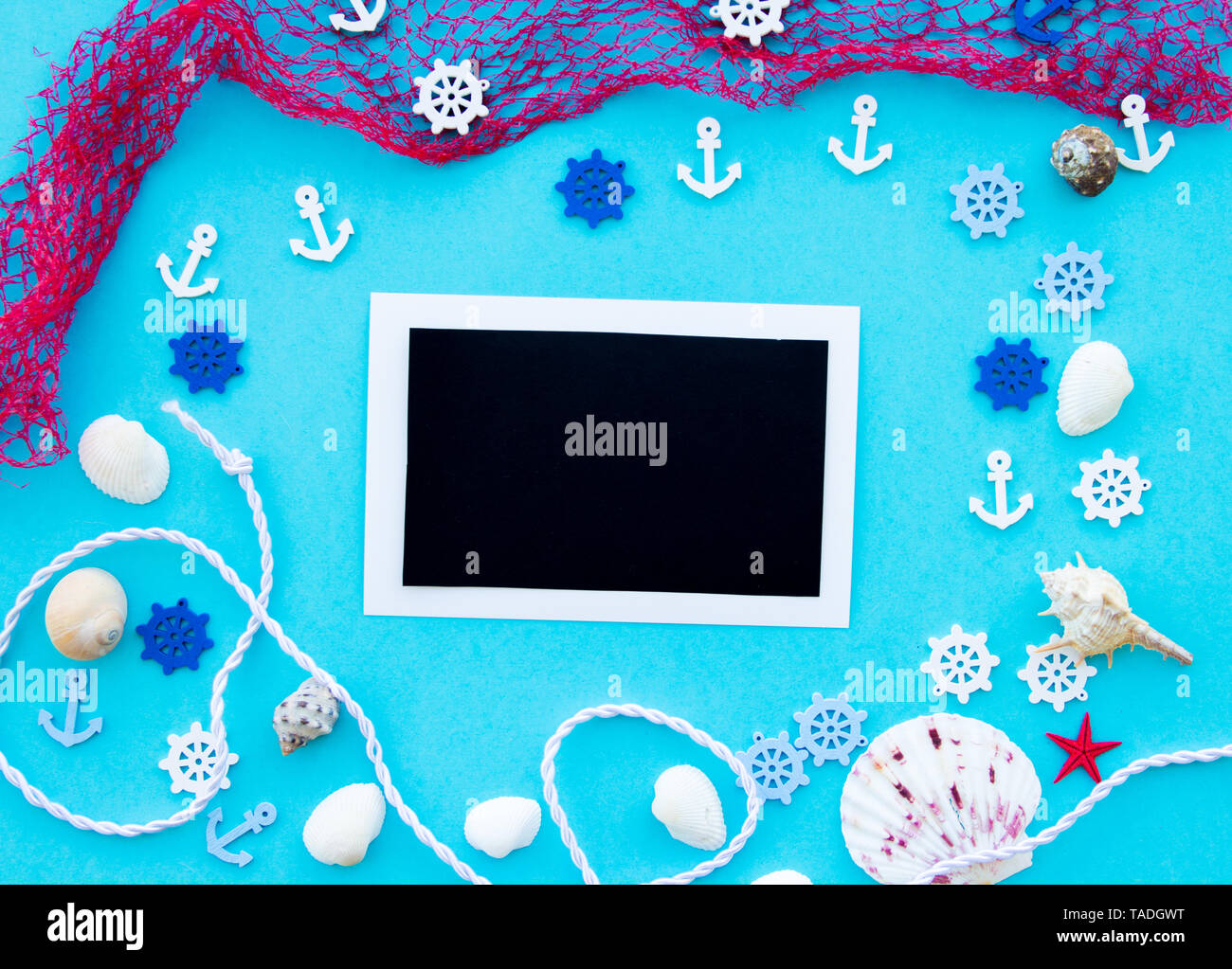 Summer background, Frame in a marine style on a blue background Stock ...