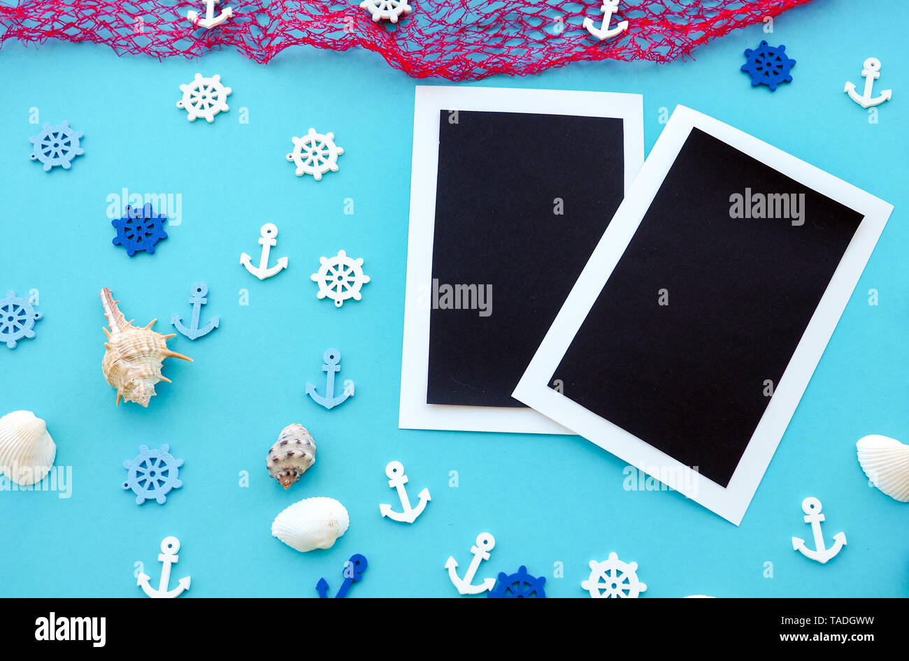 Summer background, Frame in a marine style on a blue background Stock ...