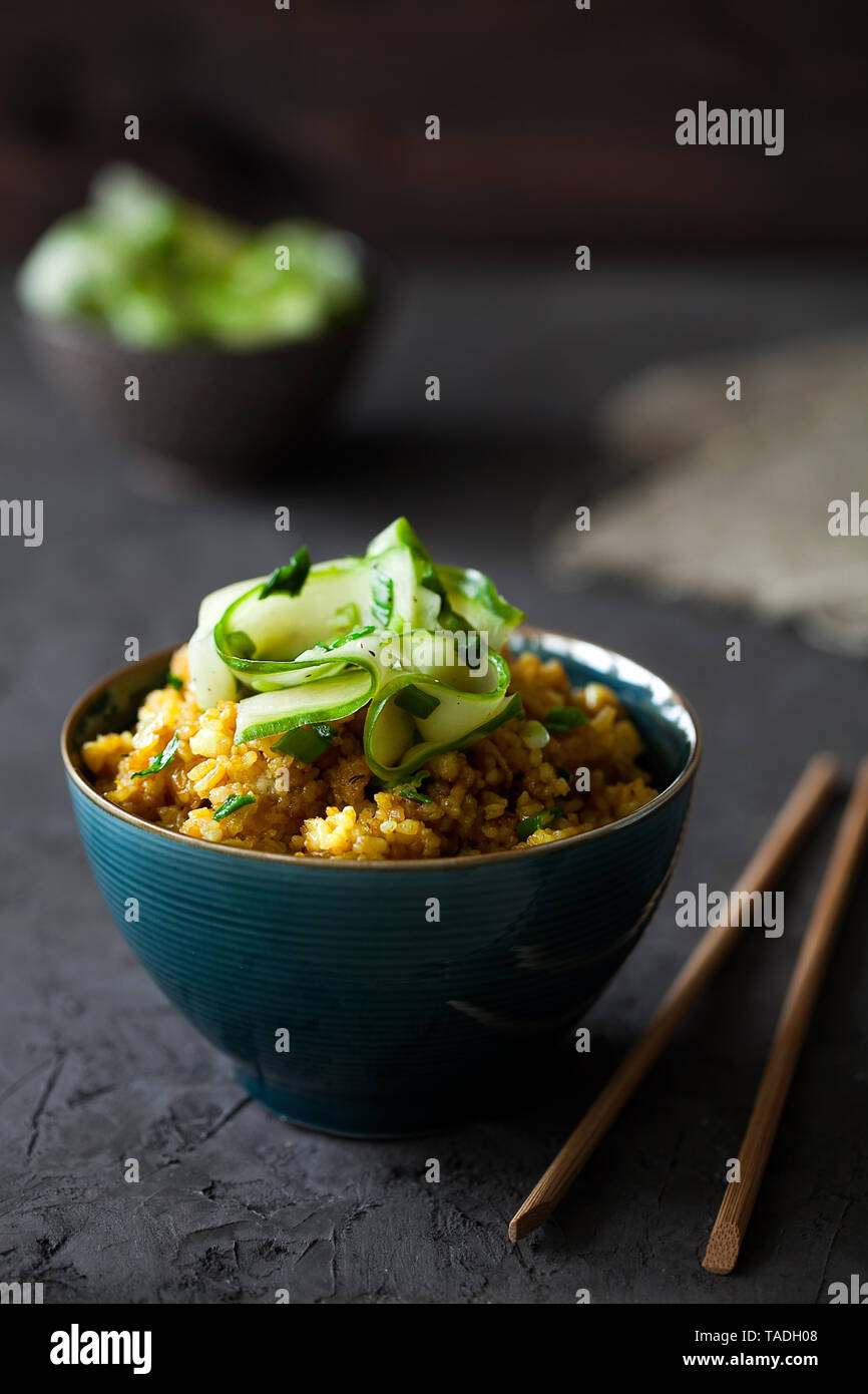 Traditional Burmese or Myanmar fried rice with shallots, turmeric and ...