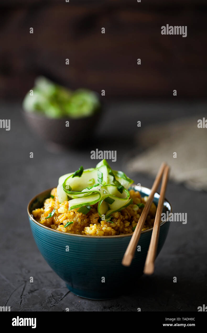 Traditional Burmese or Myanmar fried rice with shallots,turmeric and ...