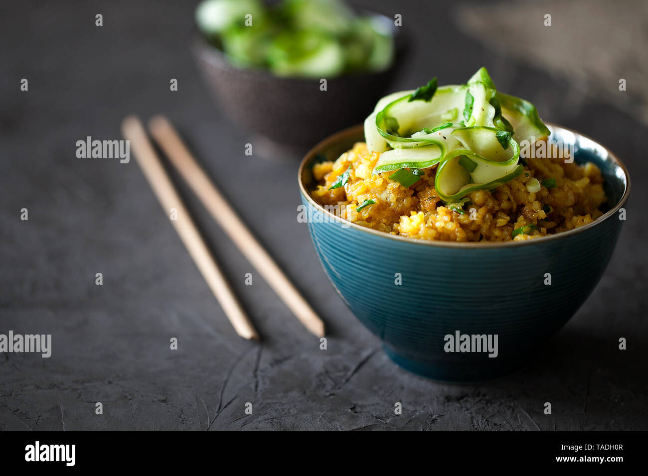 Traditional Burmese or Myanmar fried rice with shallots,turmeric and ...