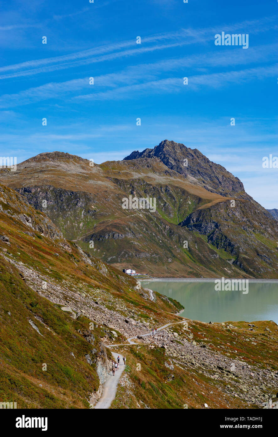 Austria, Vorarlberg, Bielerhoehe, Silvretta Reservoir, trail to ...
