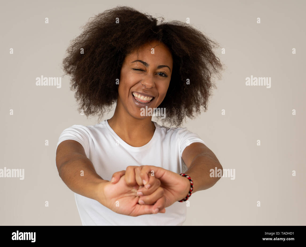 Close up portrait of attractive african american woman with happy face ...