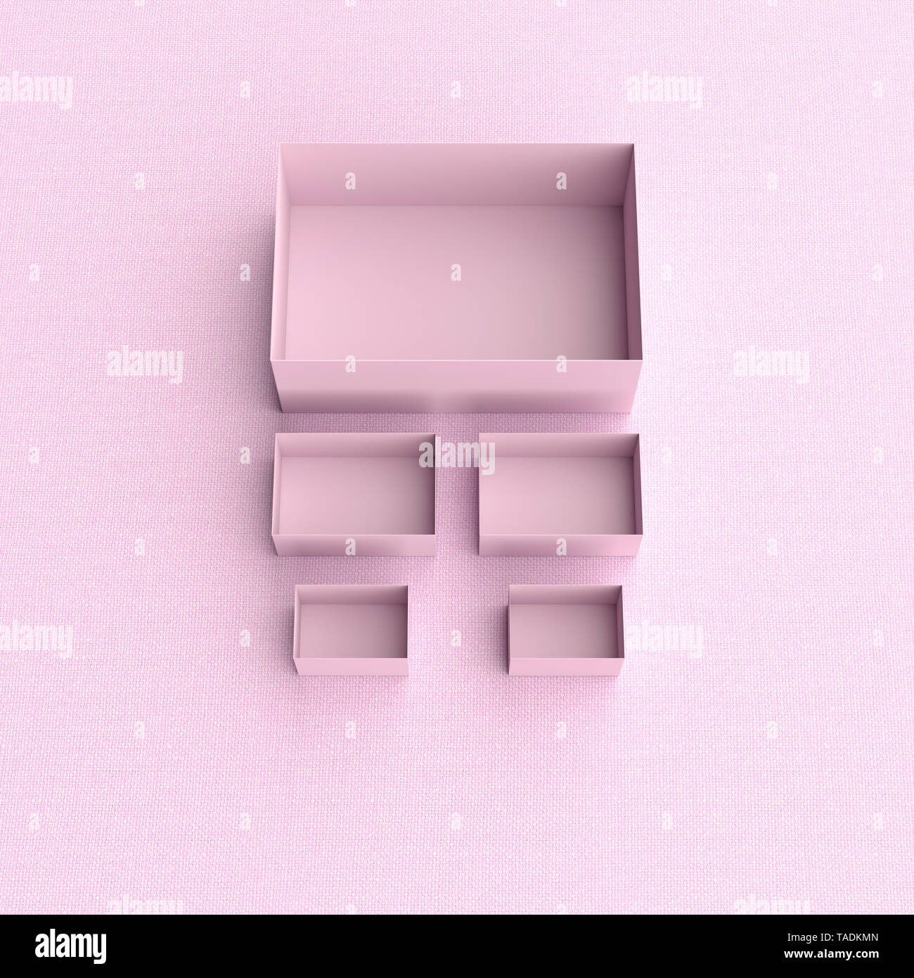 3D rendering, Pink boxes in different sizes on pink backround Stock ...