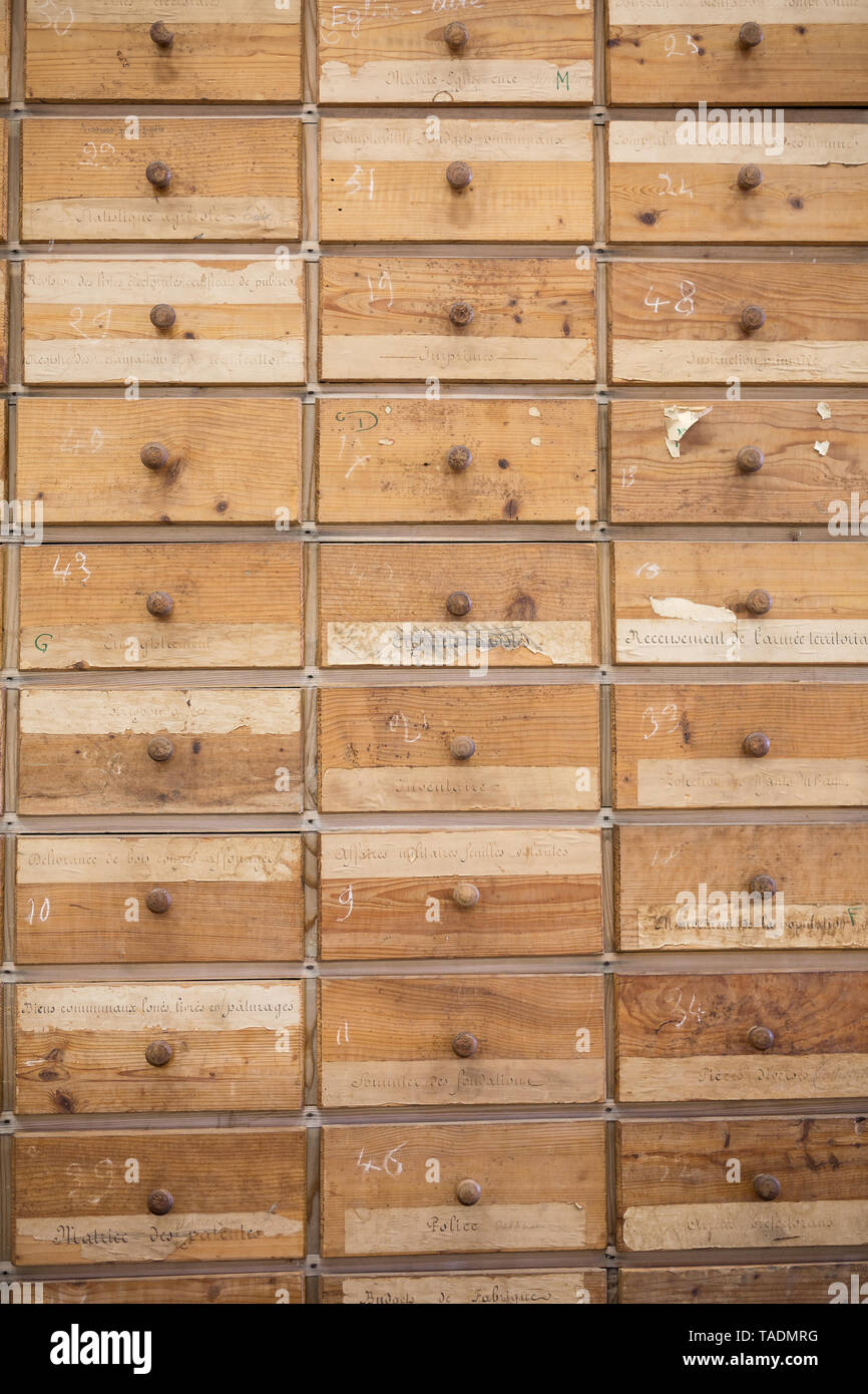 Old and Worn Multiple Wooden Drawers with Numbers Stock Photo - Alamy