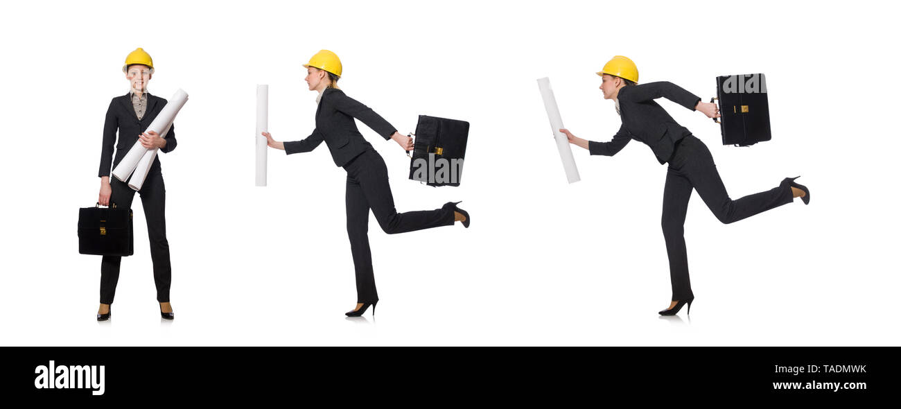 Woman engineer with draft papers Stock Photo - Alamy