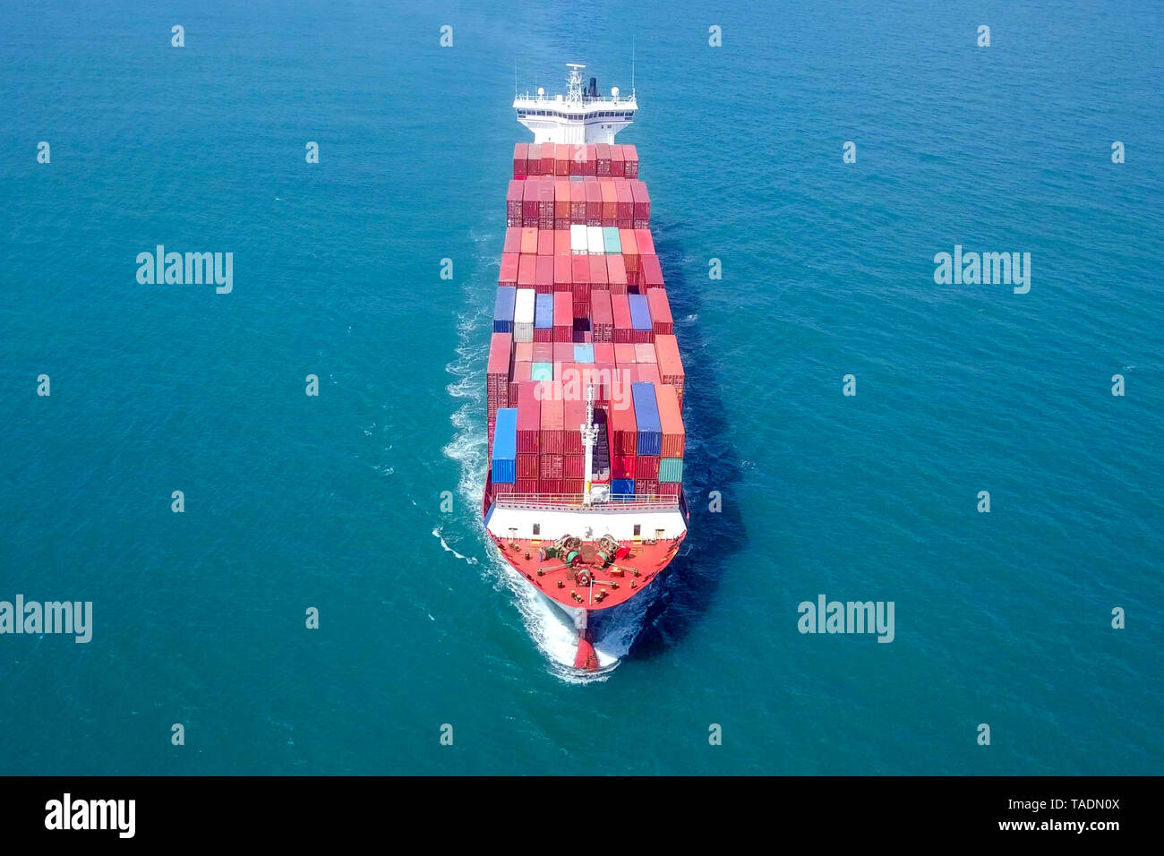 Ultra large container vessel (ULCV) at sea - Aerial image Stock Photo ...