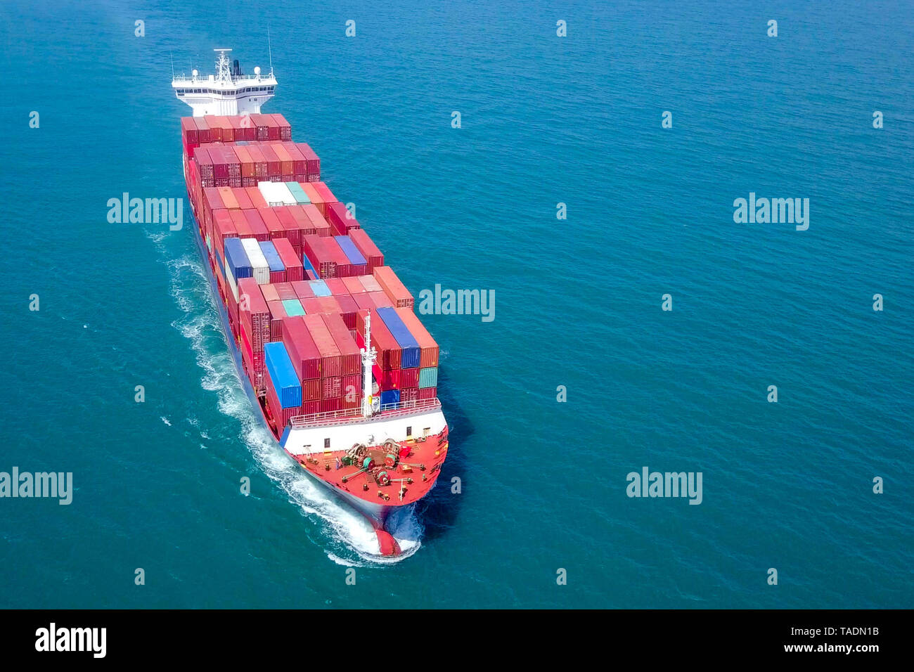 Ultra large container vessel (ULCV) at sea - Aerial image Stock Photo ...
