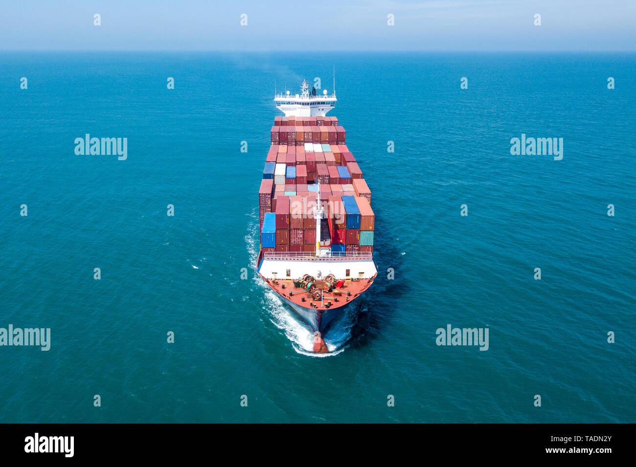 Ultra large container vessel (ULCV) at sea - Aerial image Stock Photo ...