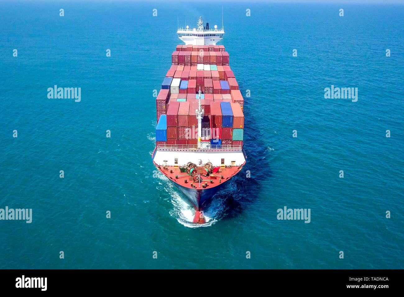 Ultra large container vessel (ULCV) at sea - Aerial image Stock Photo ...