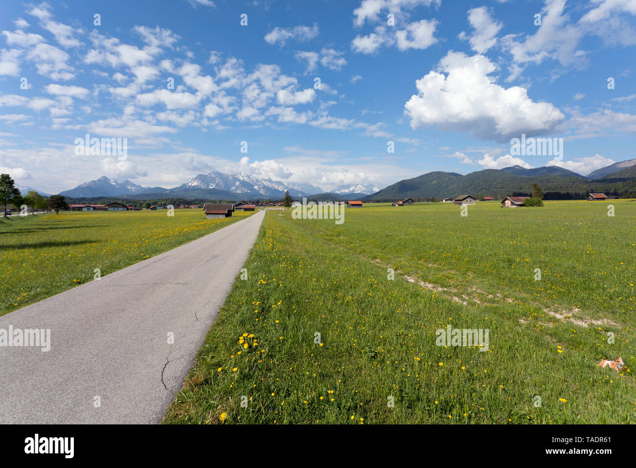 Germany, Upper Bavaria, Landscape with mountains near Mittenwald Stock ...