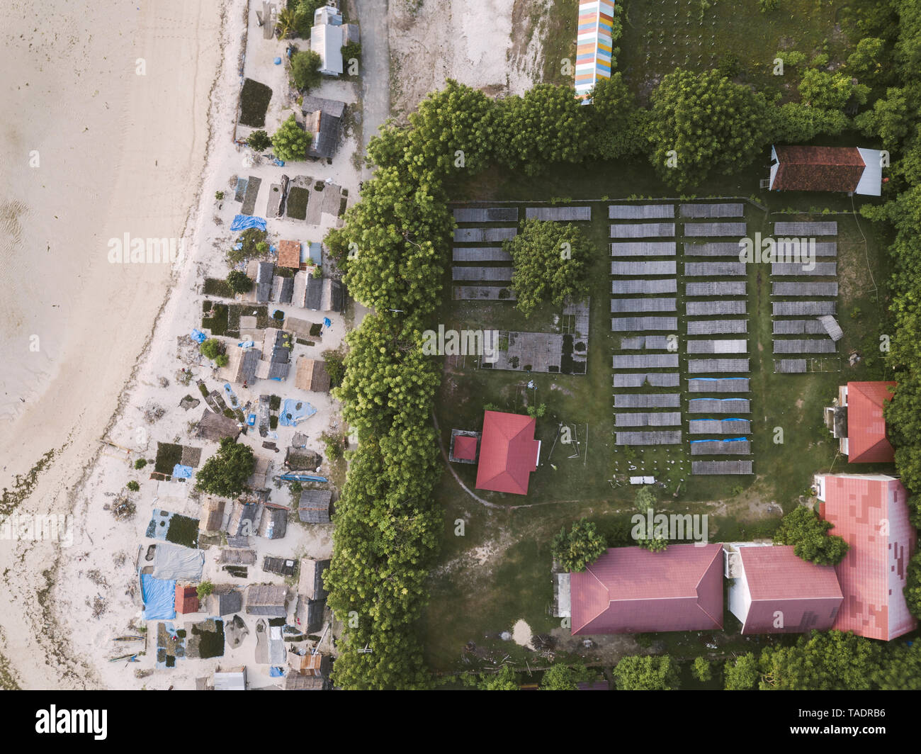 Indonesia, Sumbawa, Kertasari, Aerial view of algae drying area Stock ...