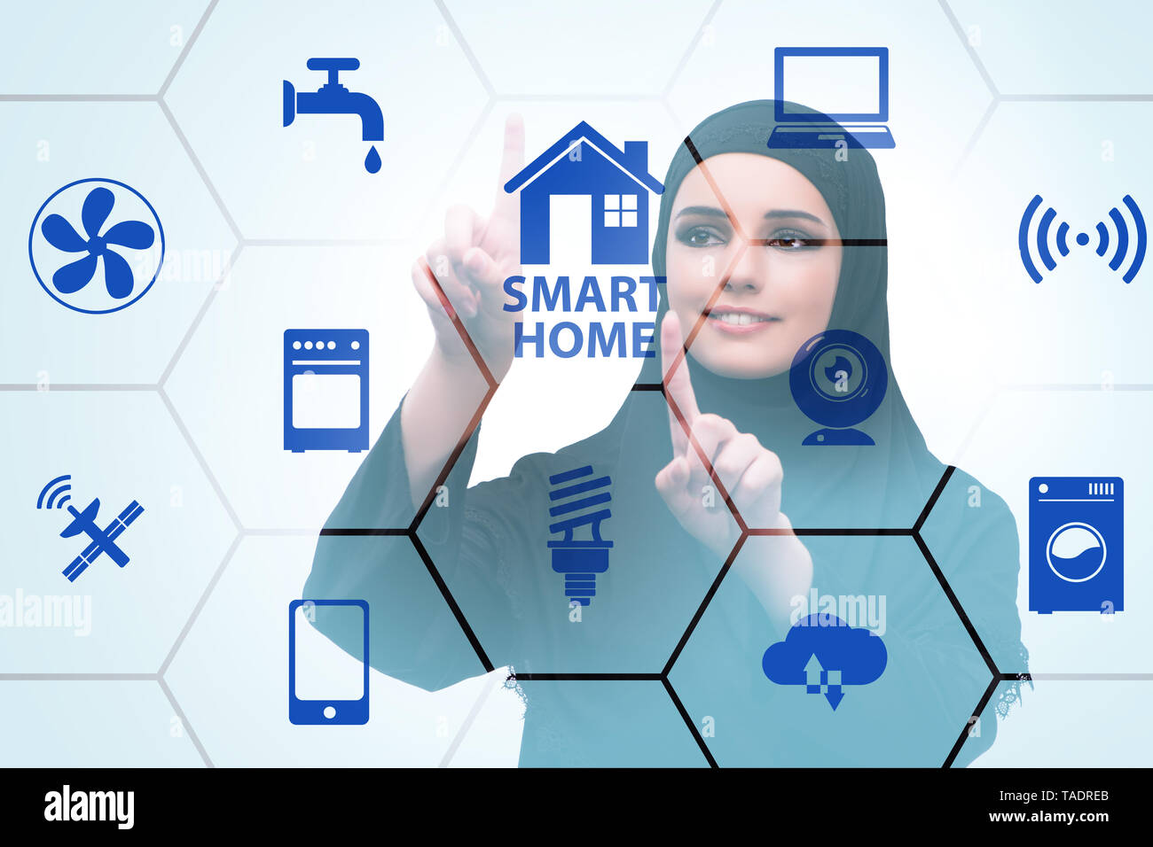 Smart home concept with woman Stock Photo - Alamy