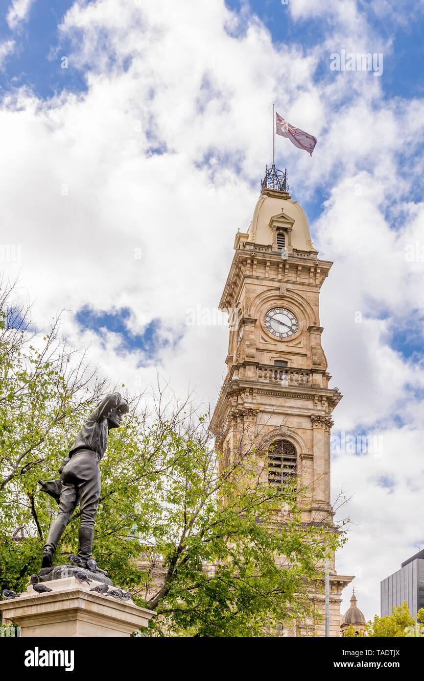 The statue of Captain Charles Sturt Explorer and the Victoria Tower of ...