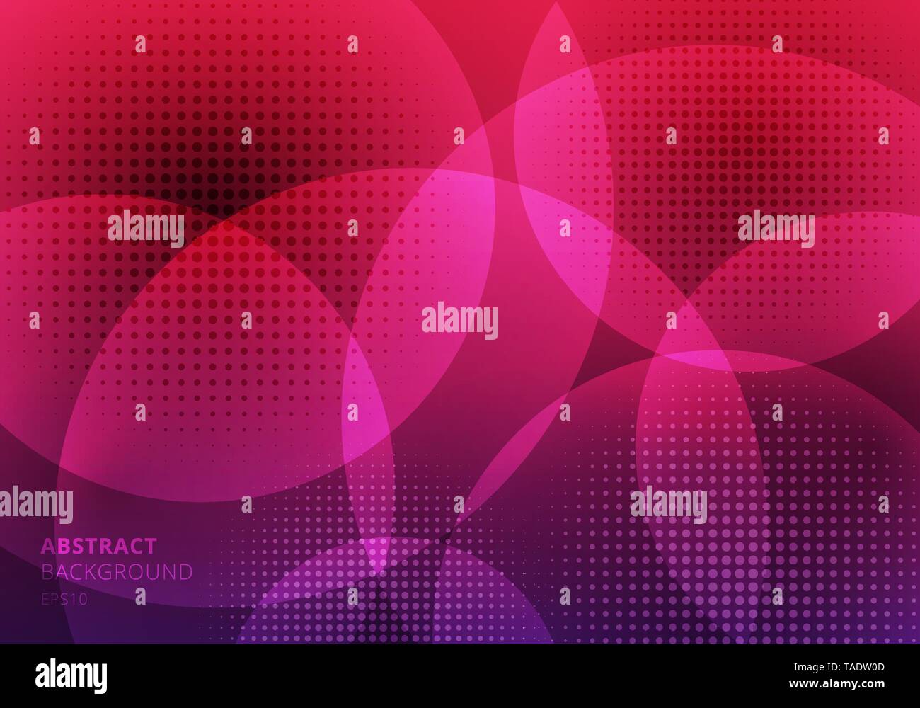 Abstract circles overlapping with halftone on pink background ...