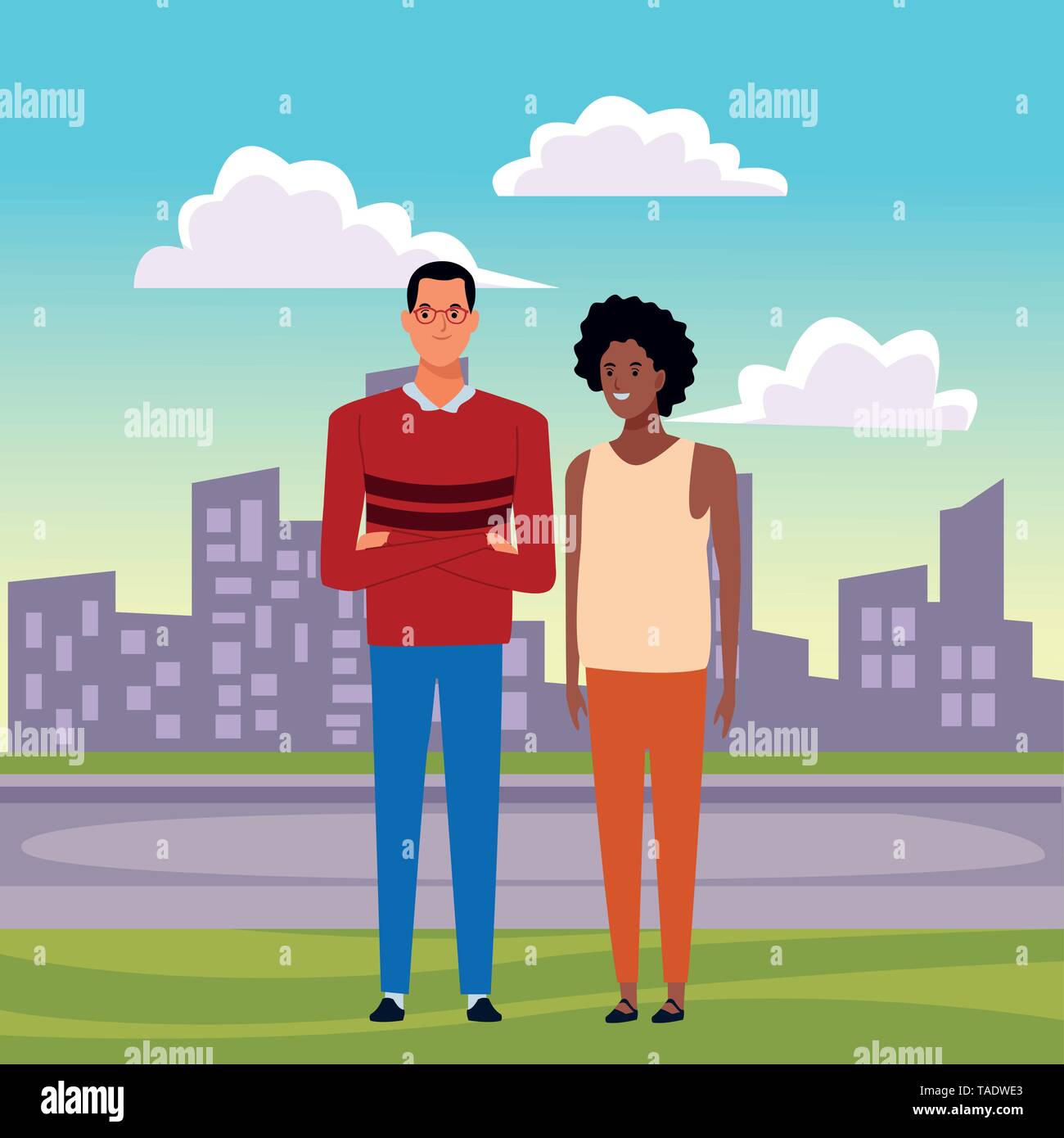 couple avatar cartoon character vector illustration Stock Vector Image ...