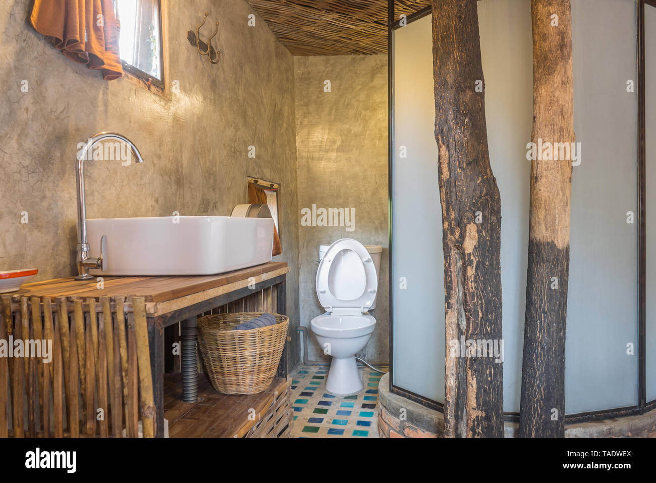Flush Toilet and Sink in Country Loft Interior Design Room. Interior ...