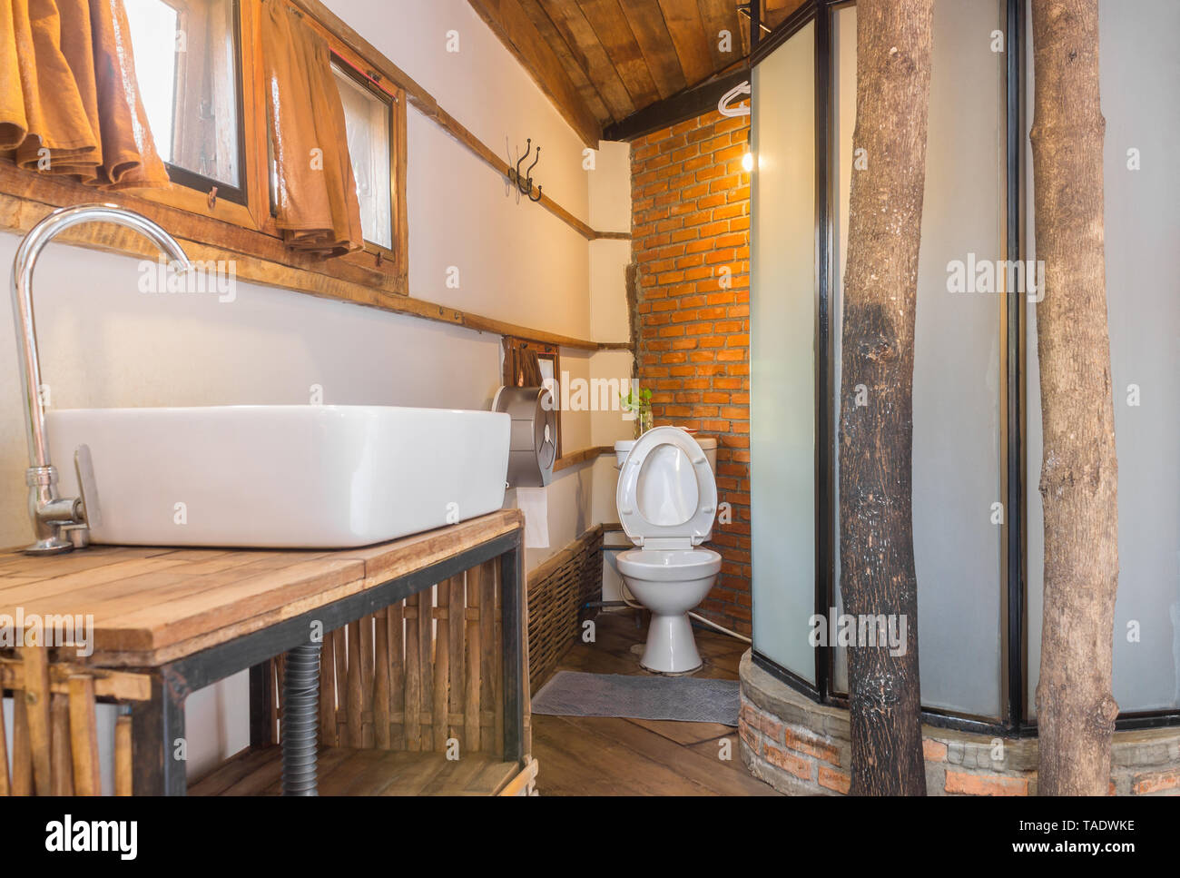 Flush Toilet in Country Interior Design Room. Interior design room ...